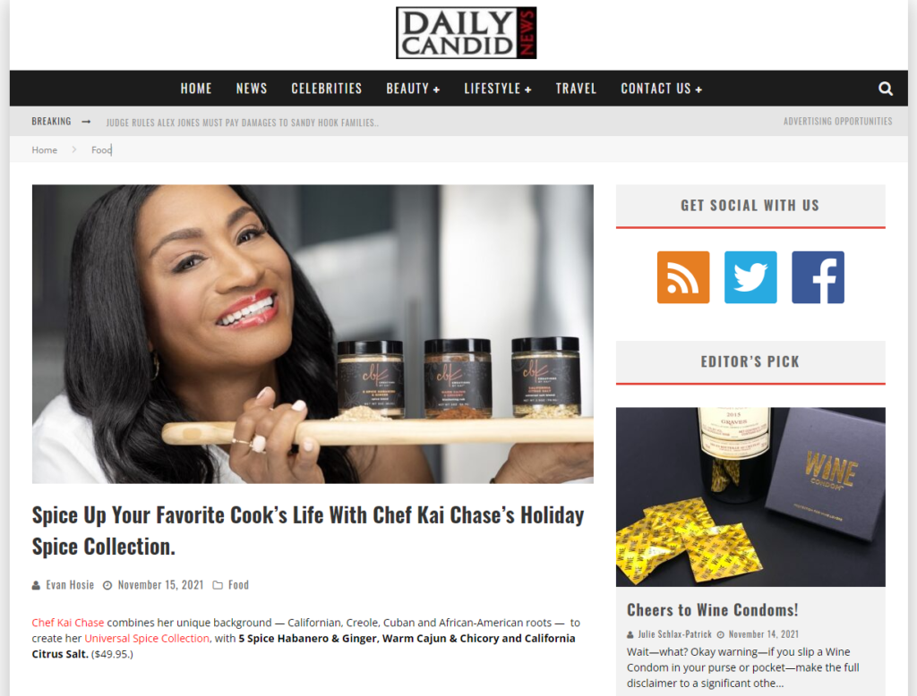 Media and Press - Chef Kai Chase